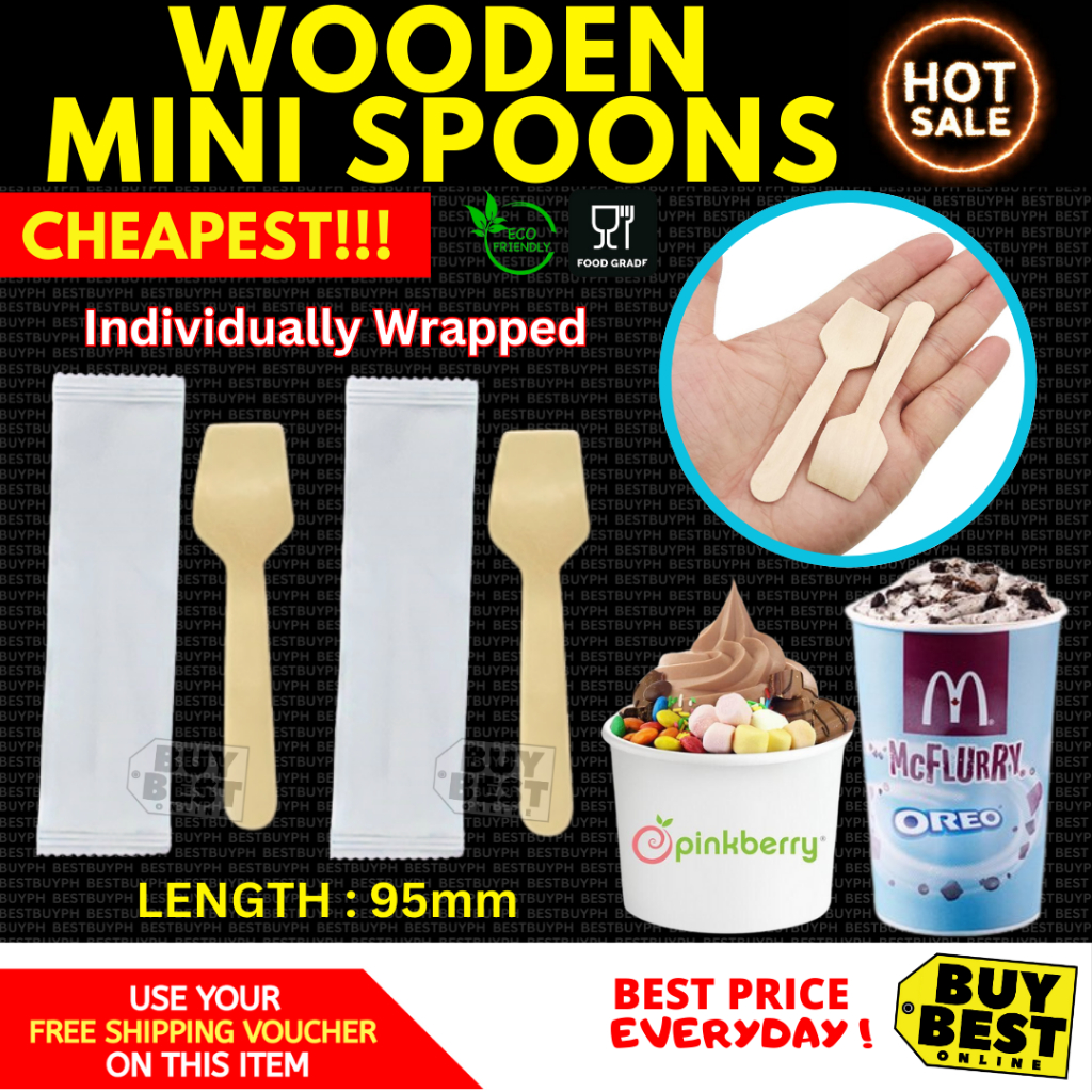 Disposable Wooden Sundae Spoons With Wrapper ice cream pudding yogurt ...
