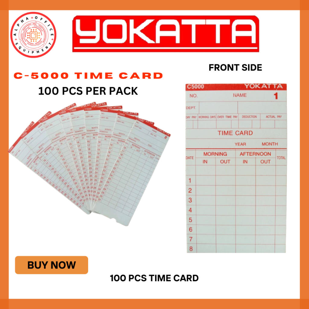 Punch Card for DX-5 Time Recorder, Yokatta C-5000 Time Card, DTR Card ...