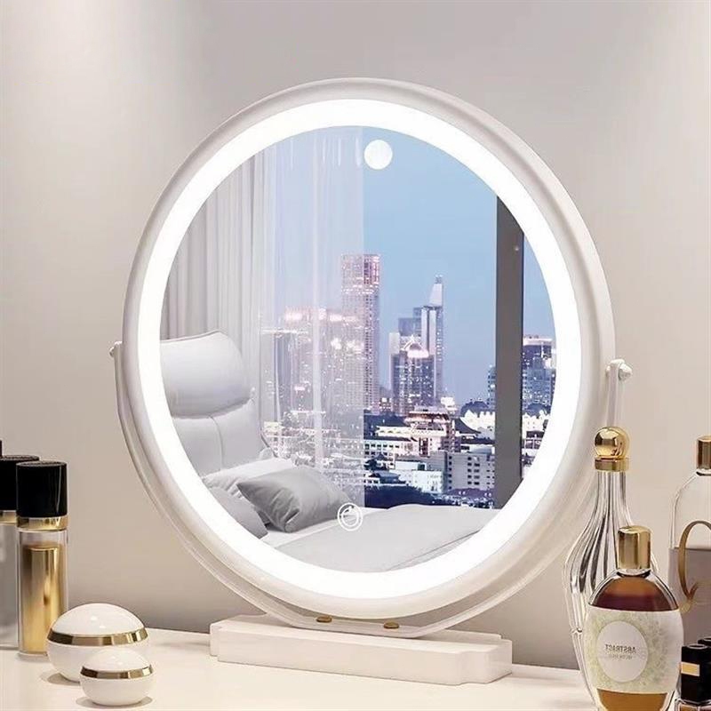 Desktop LED Rotating Makeup Mirror Tricolor Light Bedroom Dresser ...