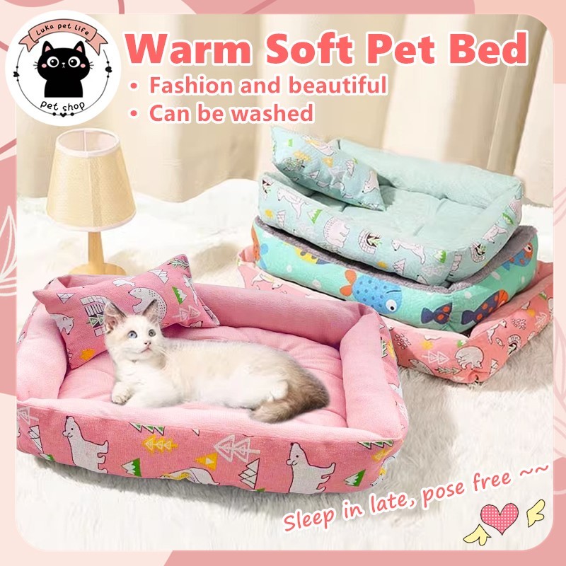 【Free pillow】Dog Bed Washable Cat Bed Sleeping Warm Soft Pet Mat with ...