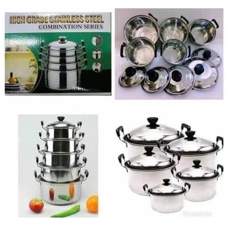 High Grade Stainless Steel Silver Caserol Double Handle Soup Pot ...