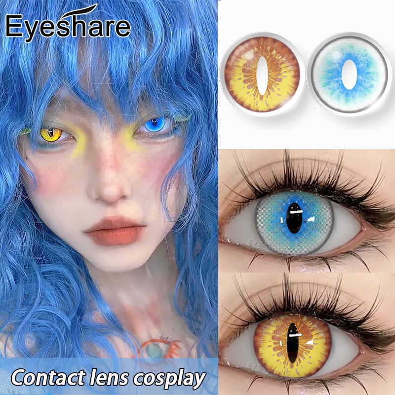 Contact lens cosplay Blue and yellow two color Anime contact lenses ...