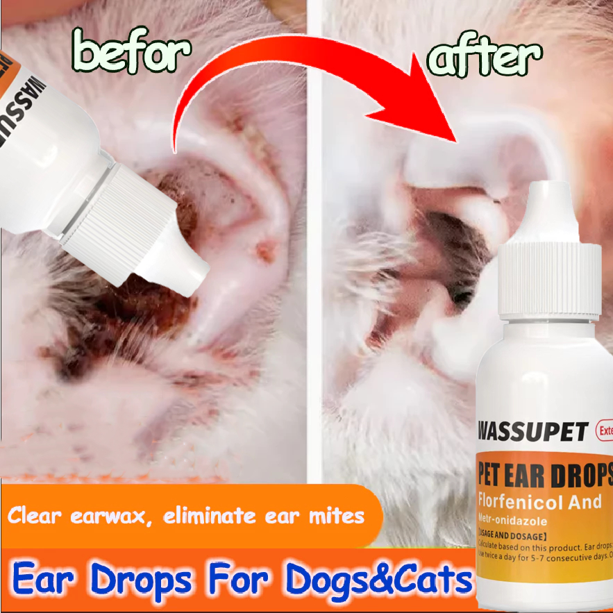 WASSUPET Pet Ear Drops For Eliminate Ear Mites Treating Ear Canal Odor ...