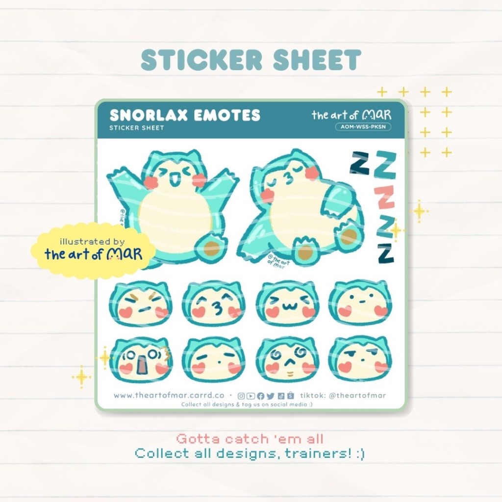 Snorlax Pokemon Emotes Sticker Sheet by The Art of Mar | laptop sticker ...