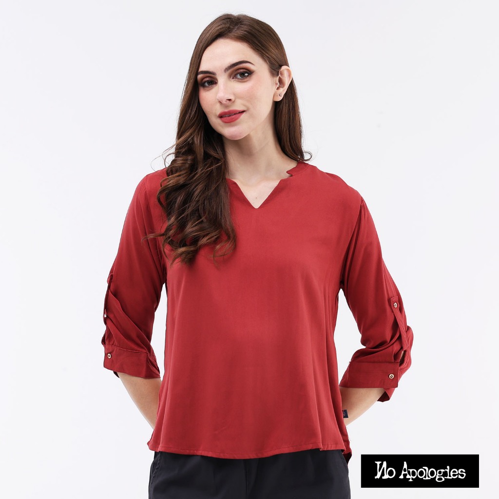 No Apologies Woven Plain S.Twill Rayon 3/4 Blouse NST04-0673 | Shopee ...