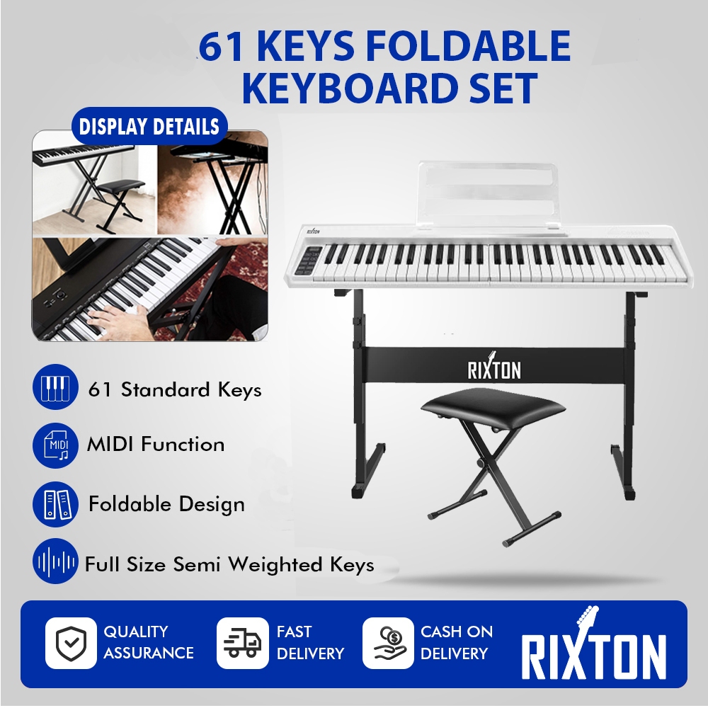 RIXTON Foldable 61 Keys Keyboard Folding Piano Keyboard Full Size Semi ...