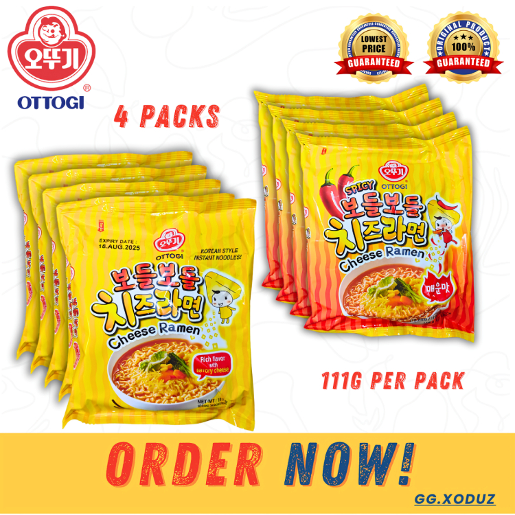 [OTTOGI] Cheese Ramen [111g x 4pk] Instant Korean Noodles Soup Rich Flavor w/ Savory Cheese STIR ...