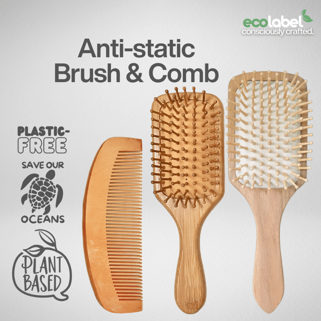 Eco-Friendly Natural Bamboo Bristles Paddle Hair Brush Wooden Comb 100% ...