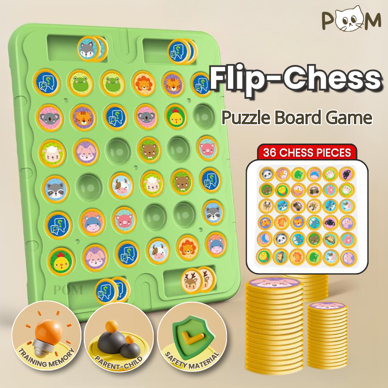 POM Toddler Fun Multi-player Flip Chess Board Game Fruit & Animal Theme ...