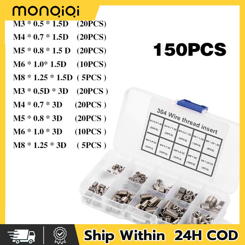 150pcs Stainless Steel Thread Repair M3-8 Coiled Wire Insert Repair Kit ...