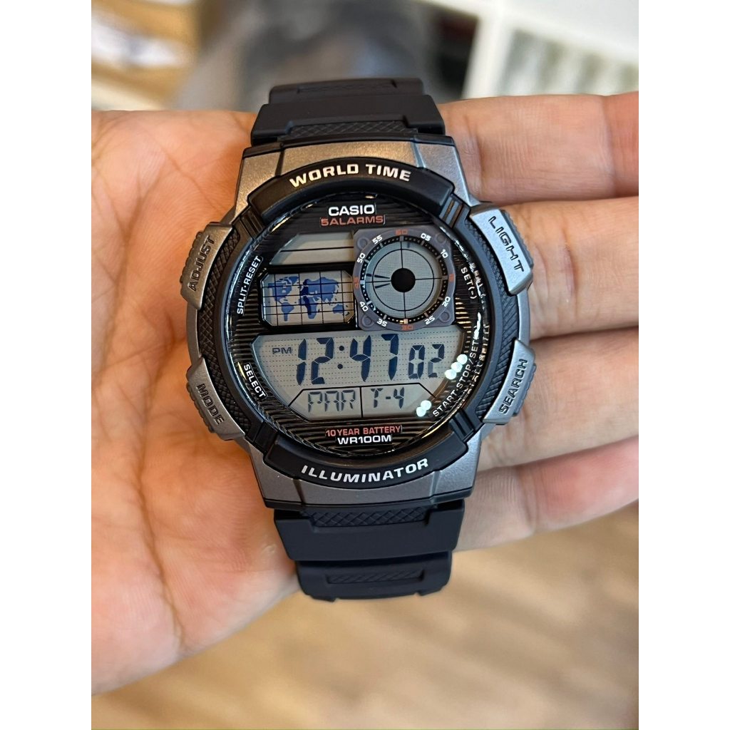 ORIGINAL CASIO World Time Digital Black Resin Band Unisex Watch AE-1000W-1B / CASIO AE-1000W-1B ...