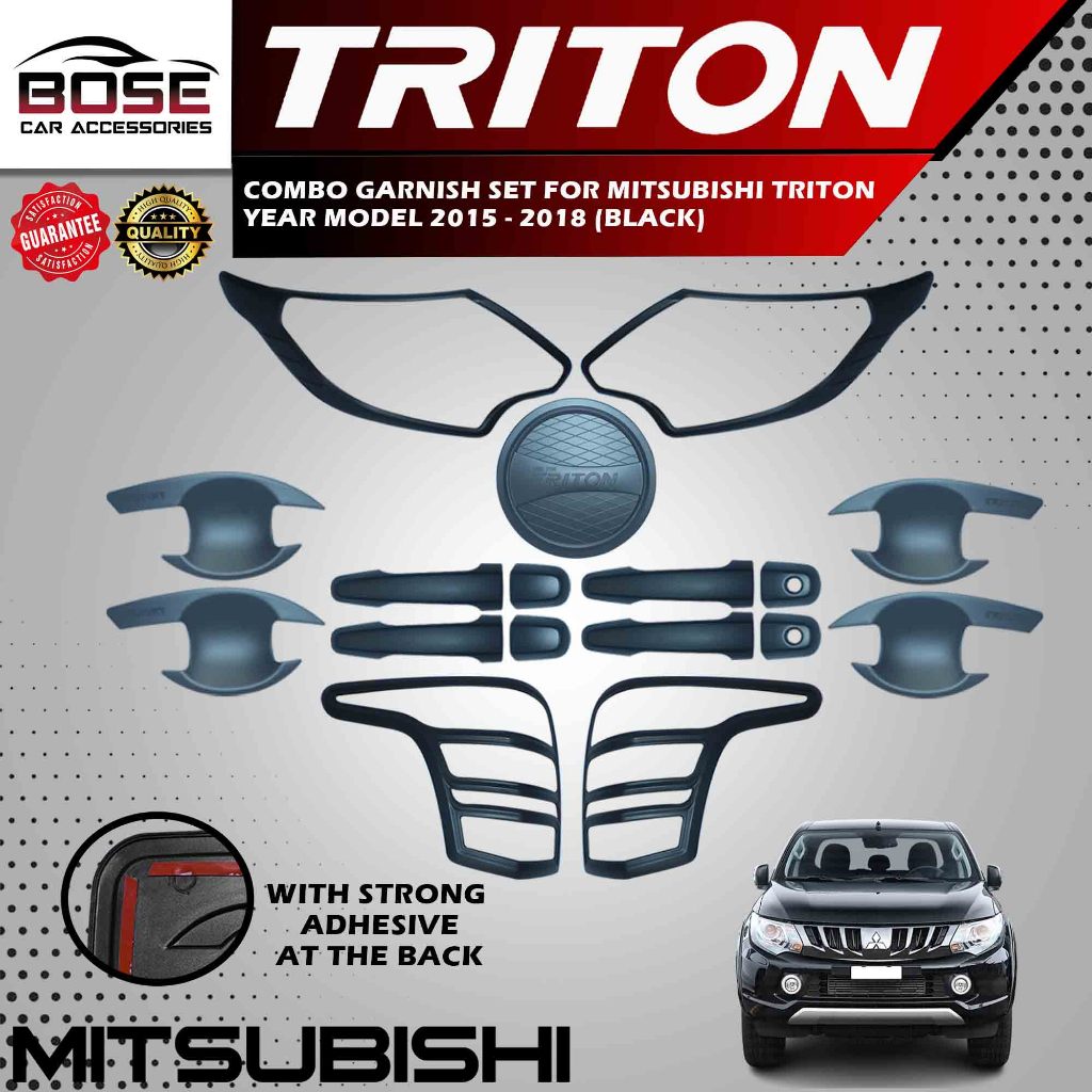 Garnish Set For Mitsubishi Strada 2015 - 2018 Model Black / Chrome ...