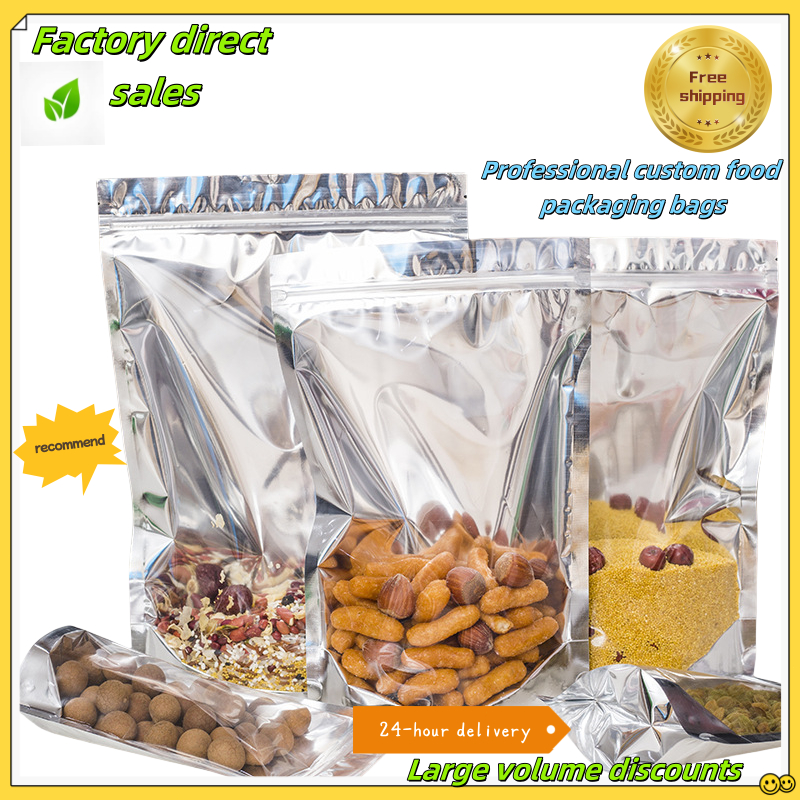 100 pcs Half Silver Aluminum Half Clear Stand Up Pouch with Zip Lock Packaging Ziplock ...