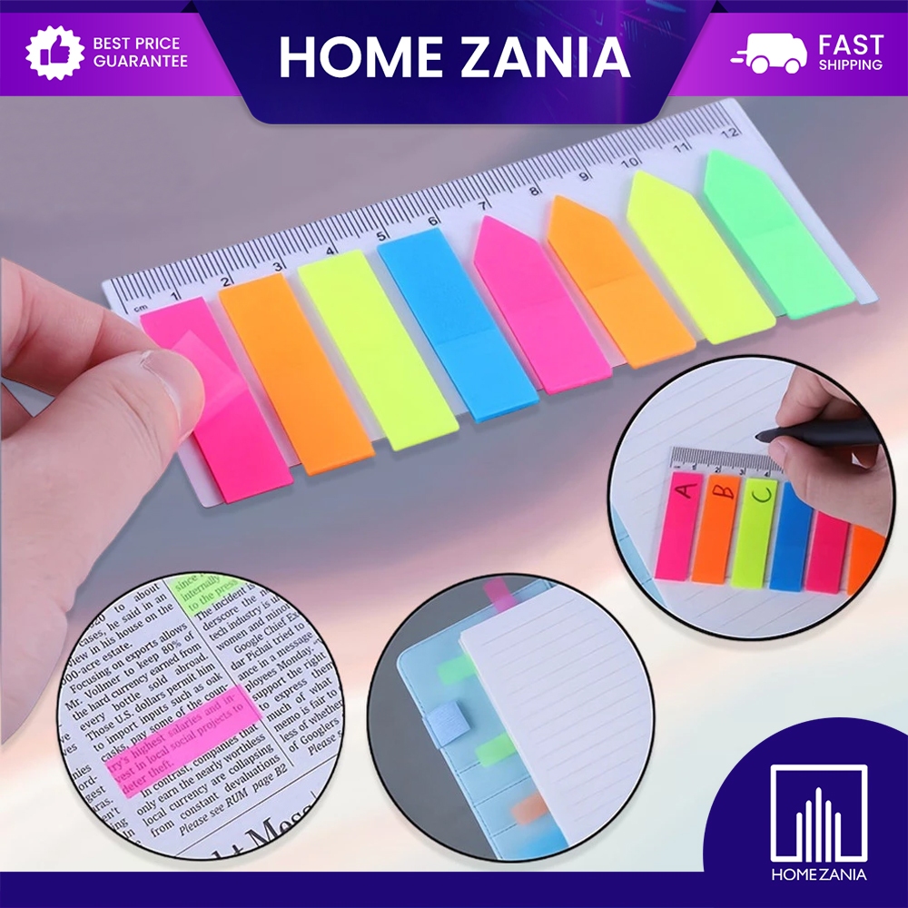 Home Zania Neon Colors Rectangle & Arrow Sticky Notes with Soft Ruler ...