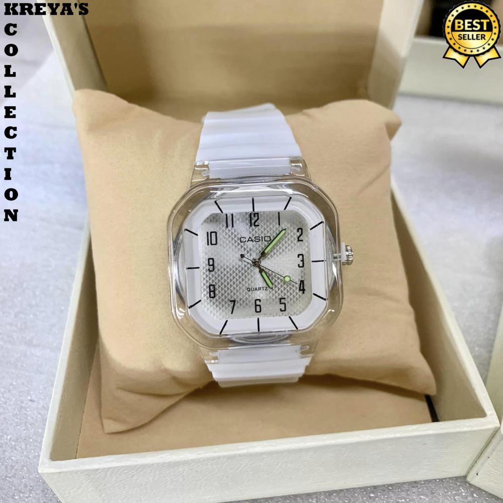 Casio Pattern illusion Analog Numerical Square All White FKM Rubber ...