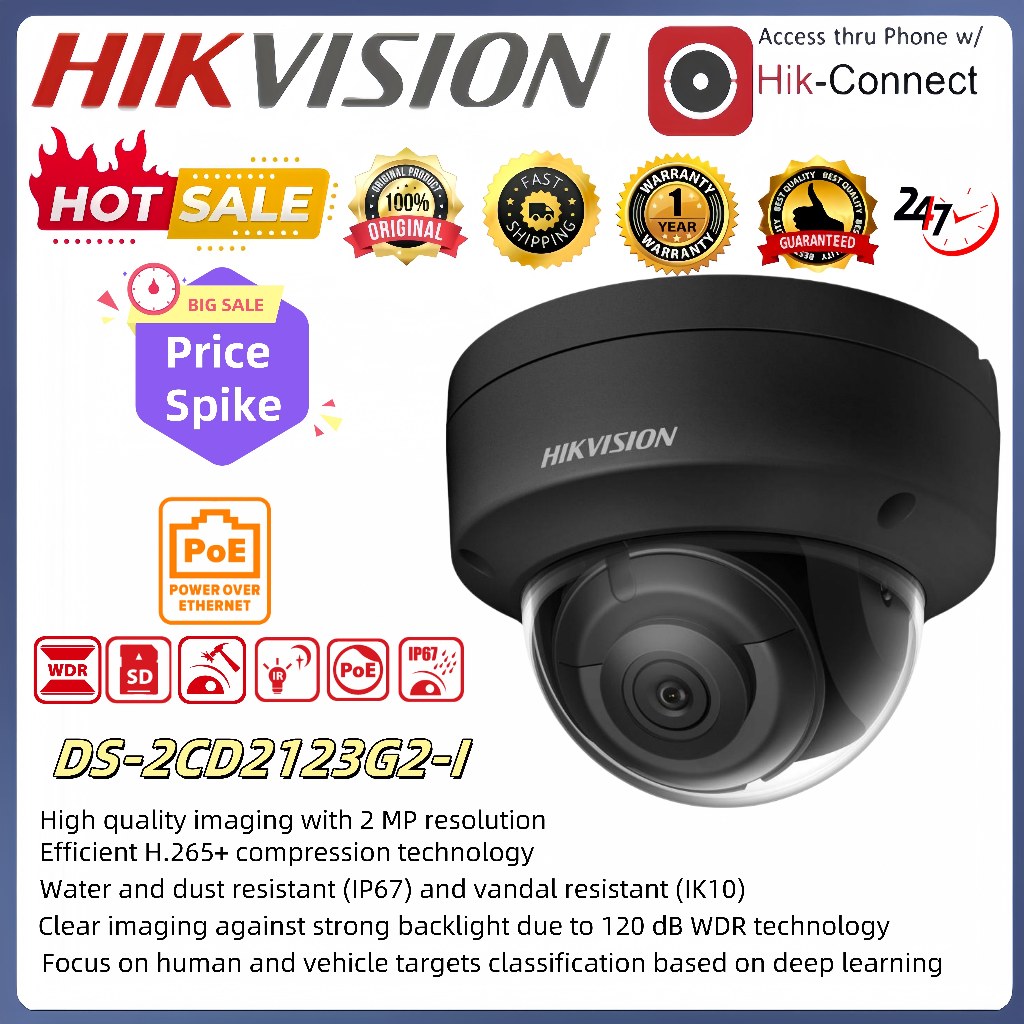 Hikvision CCTV Camera 2 MP AcuSense Fixed Dome Network Camera Outdoor IP CCTV Camera POE Camera ...