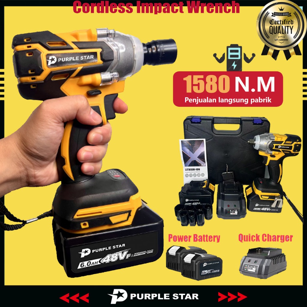 48V Cordless Impact Wrench Driver Lithium Power Wrench Electric Wrench ...