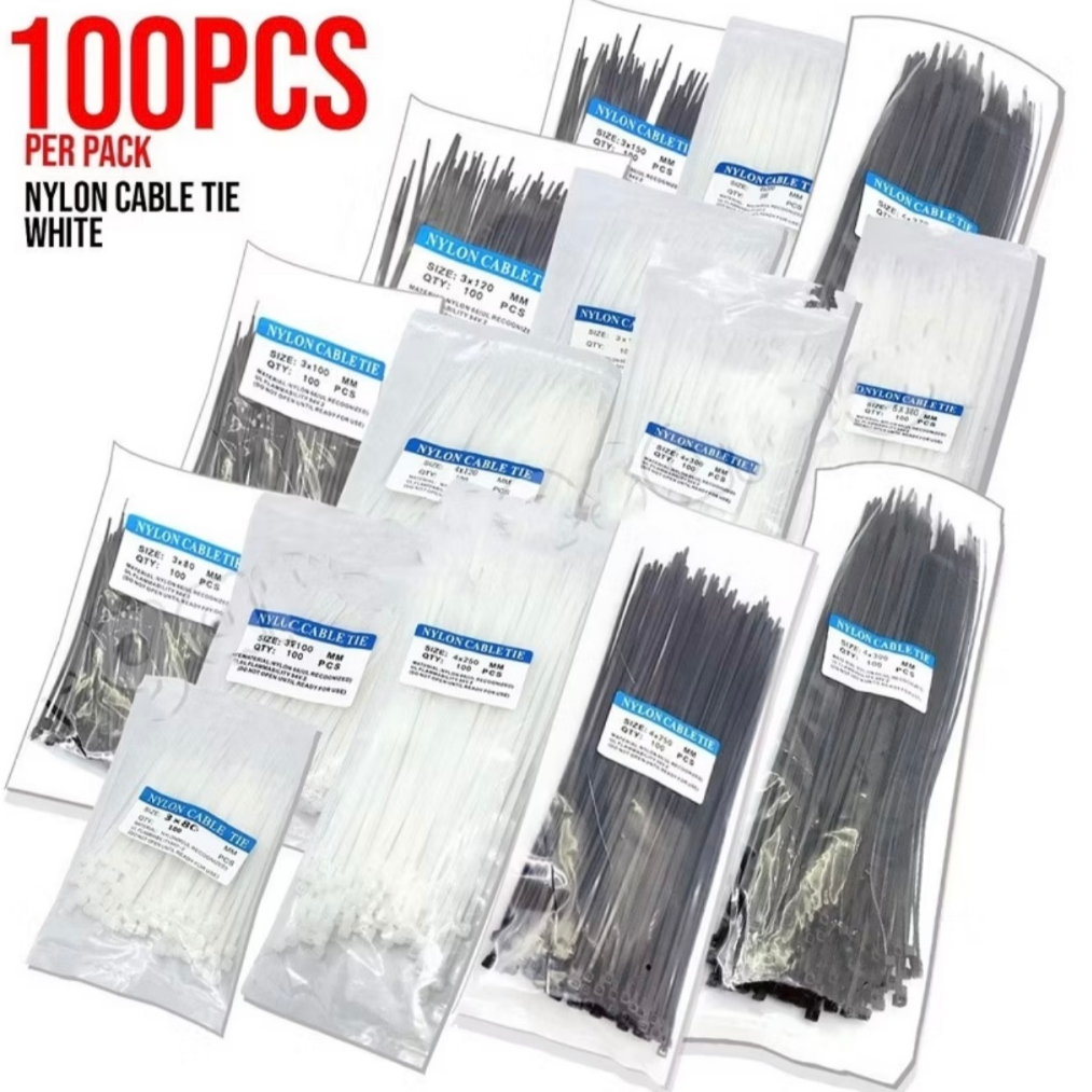 Inspeed 100Pcs Plastic Nylon Cable Ties Detachable Self-locking Cord Straps Loop Reusable Wire ...