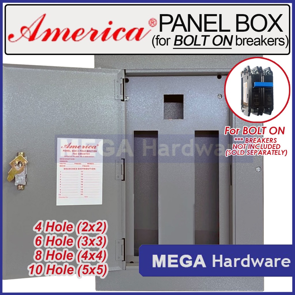 AMERICA Panel Box / Panel Board for 2-Pole Bolt On Circuit Breakers ...