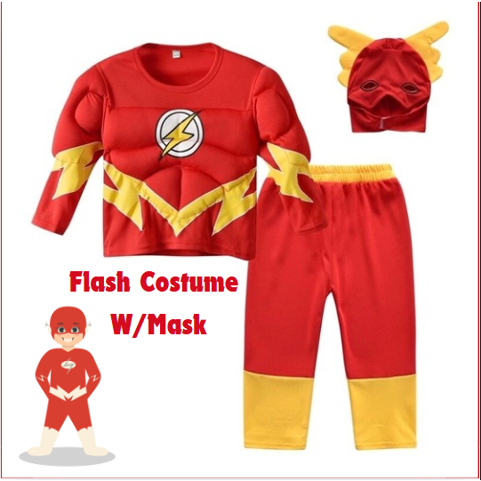 Kids Flash Costume with Muscle Chest Superhero Outfit for Boys Perfect ...