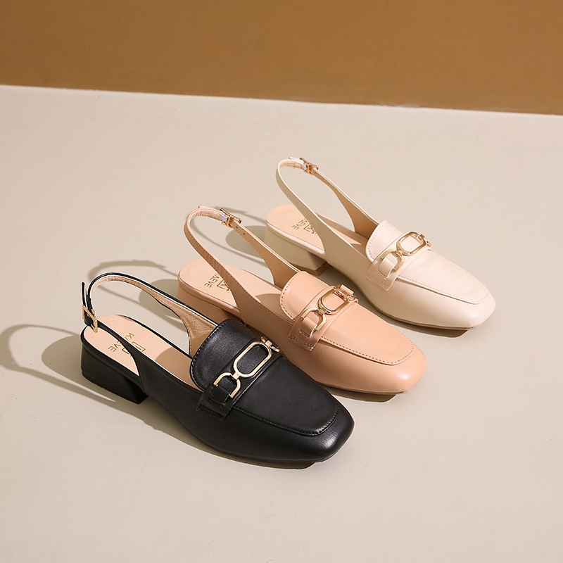 「KAEVE」 1 INCH elegant block leather heels for women Square Toe Old ...