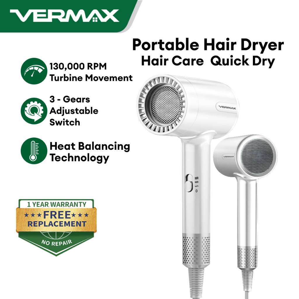 Vermax Negative Ionic Hair Dryer 1000W Strong Airflow Blow Dryer Hair ...