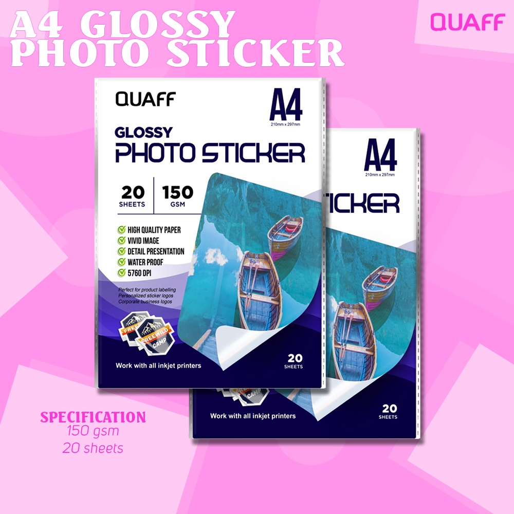 QUAFF Photo Sticker Glossy A4 Size 150gsm (20sheets) | Shopee Philippines
