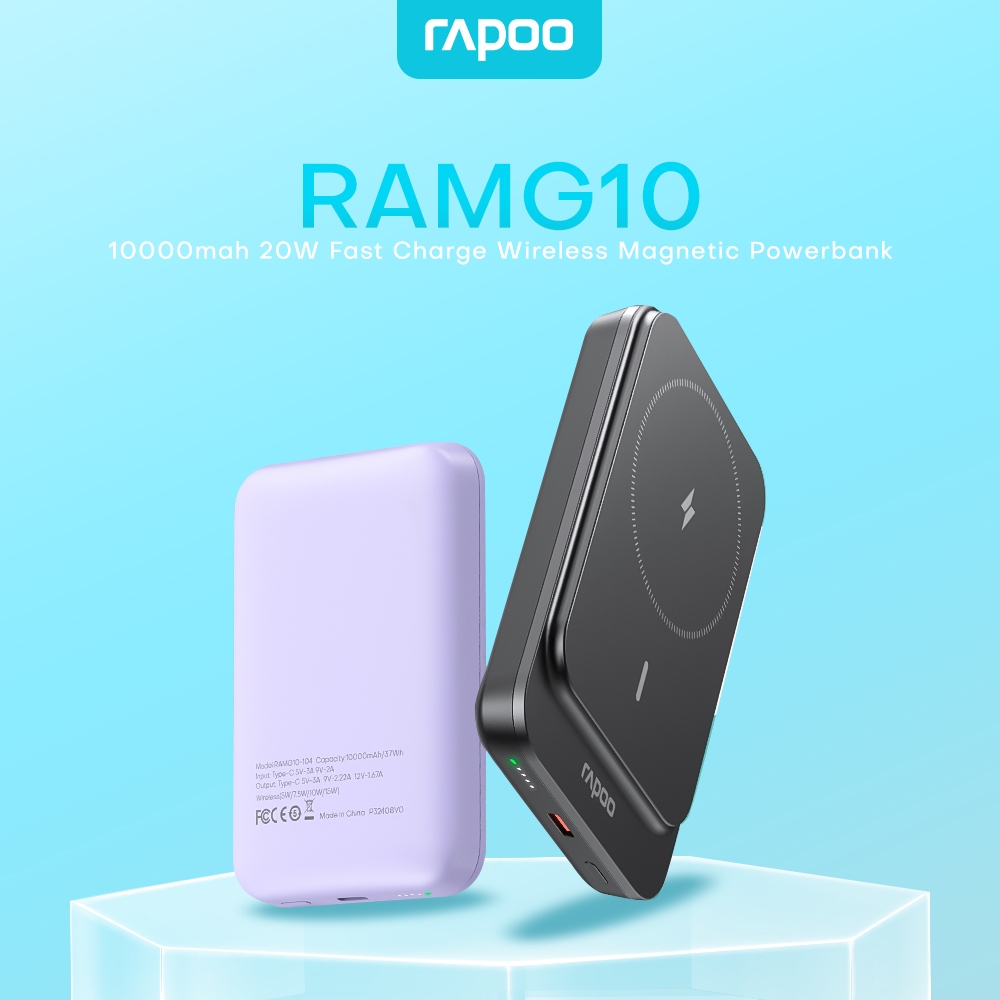 Rapoo RAMG10 Magnetic Powerbank Wireless 10000mAh Power Bank Fast ...