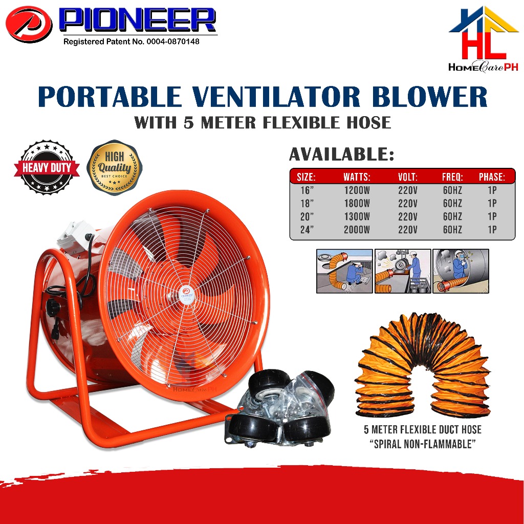 Pioneer Portable Ventilator with 5 Meter Flexible Duct Hose 16" / 18 ...