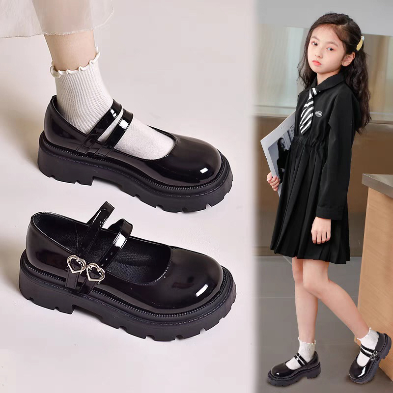 kids black shoes #525 school shoes for girls ( Rubber-weighty) | Shopee ...
