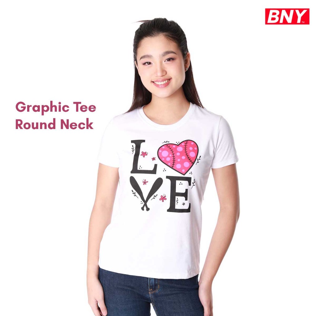 BNY Ladies' Round Neck Shirt With Graphics Print Design (034) | Shopee ...