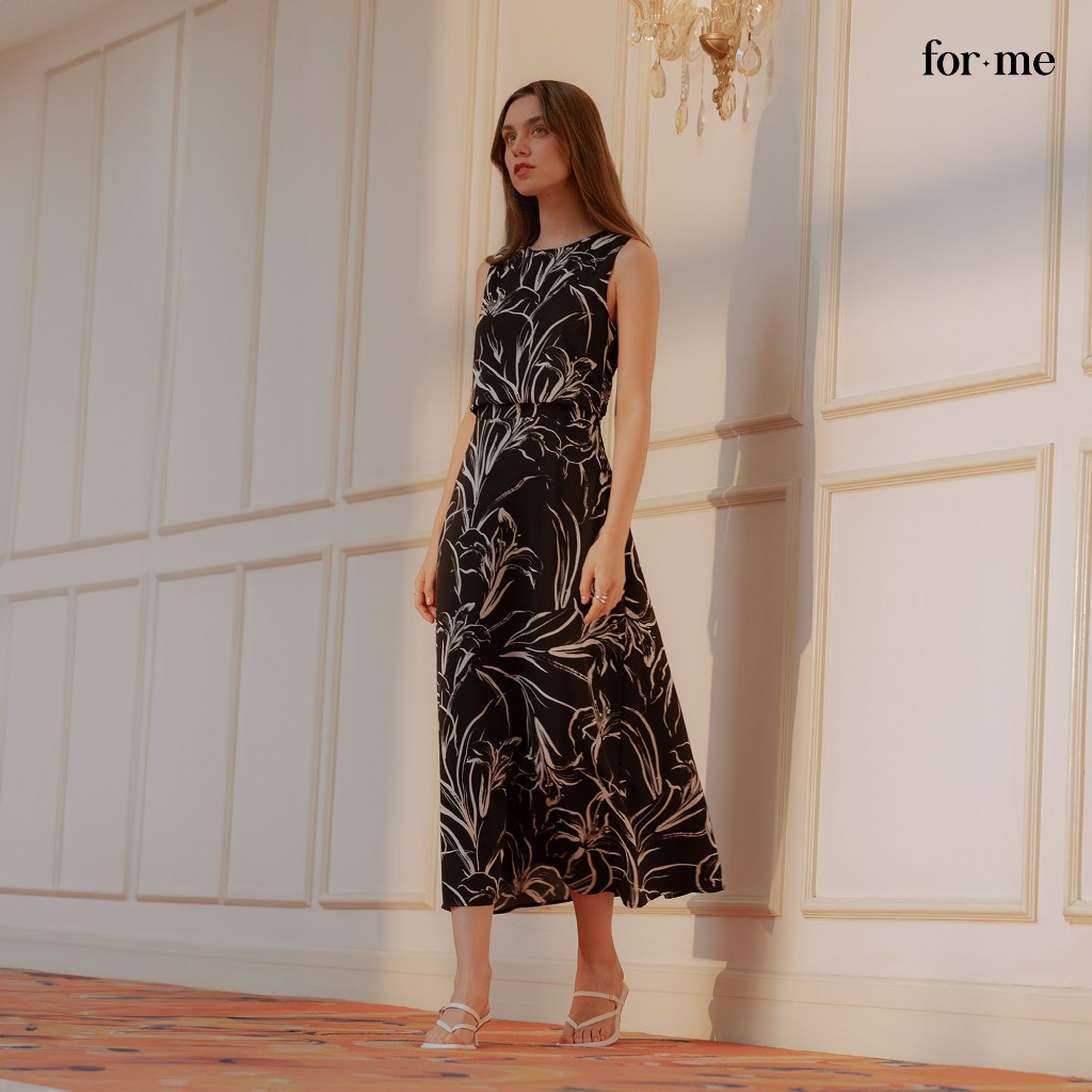 ForMe Floral Dress For Women (Black) | Shopee Philippines