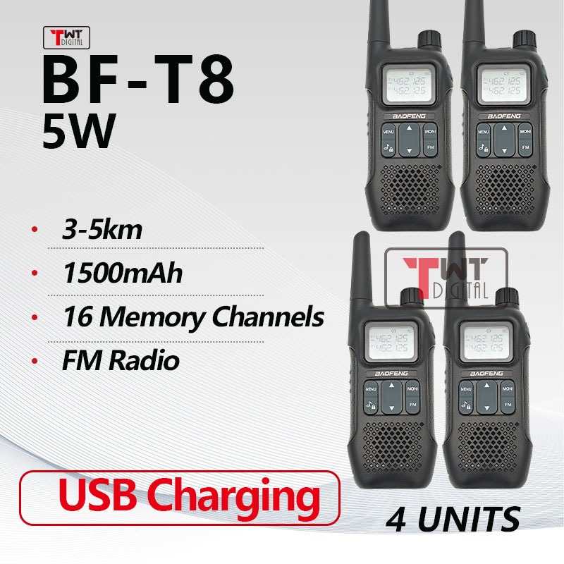 BaoFeng BF-T8 Walkie Talkie 4 Sets Two Way Radio PTT 16 Channel UHF USB ...