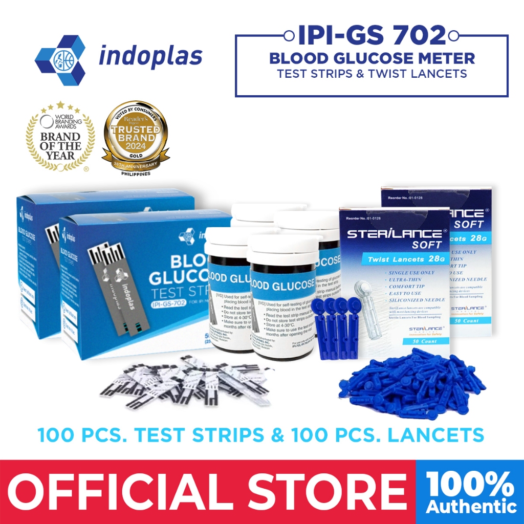 Indoplas 100 PCS IPI-GS-702 -Test Strips and 100 PCS Lancets Blood ...
