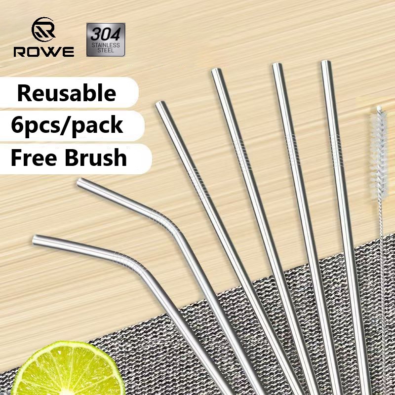 ROWE Stainless Steel Straw 6pcs Reusable Straw Straight Type Elbow Type ...