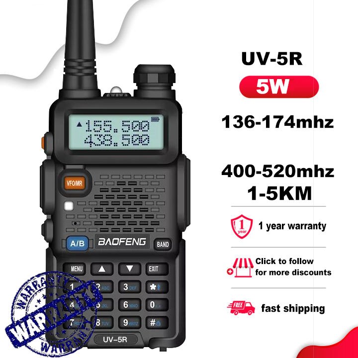 Baofeng UV 5R 5W Air Band Walkie Talkie Long Range Wirless Copy Frequency Two Way Ham Radio Type ...