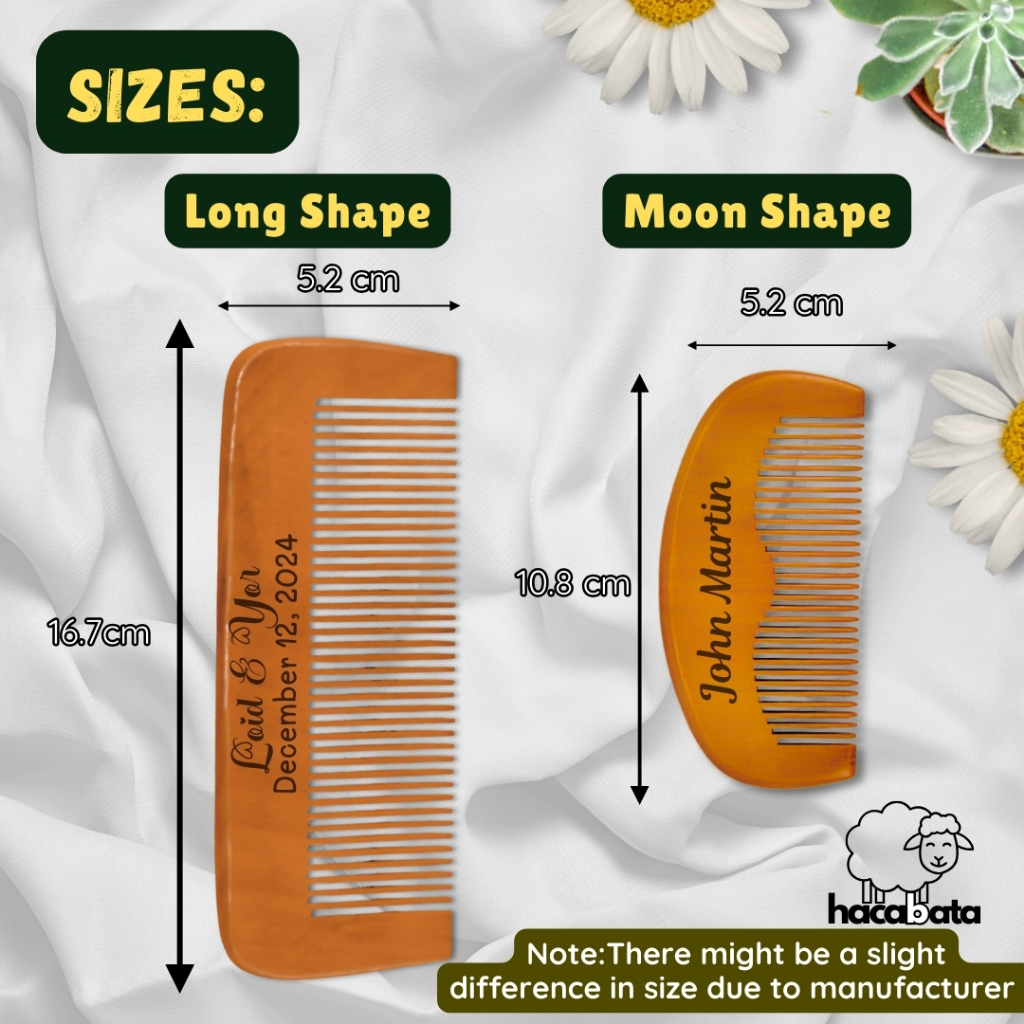 HACABATA_Wooden Hair Comb(PERSONALIZED Engraved)(MoonShape&LongShape ...