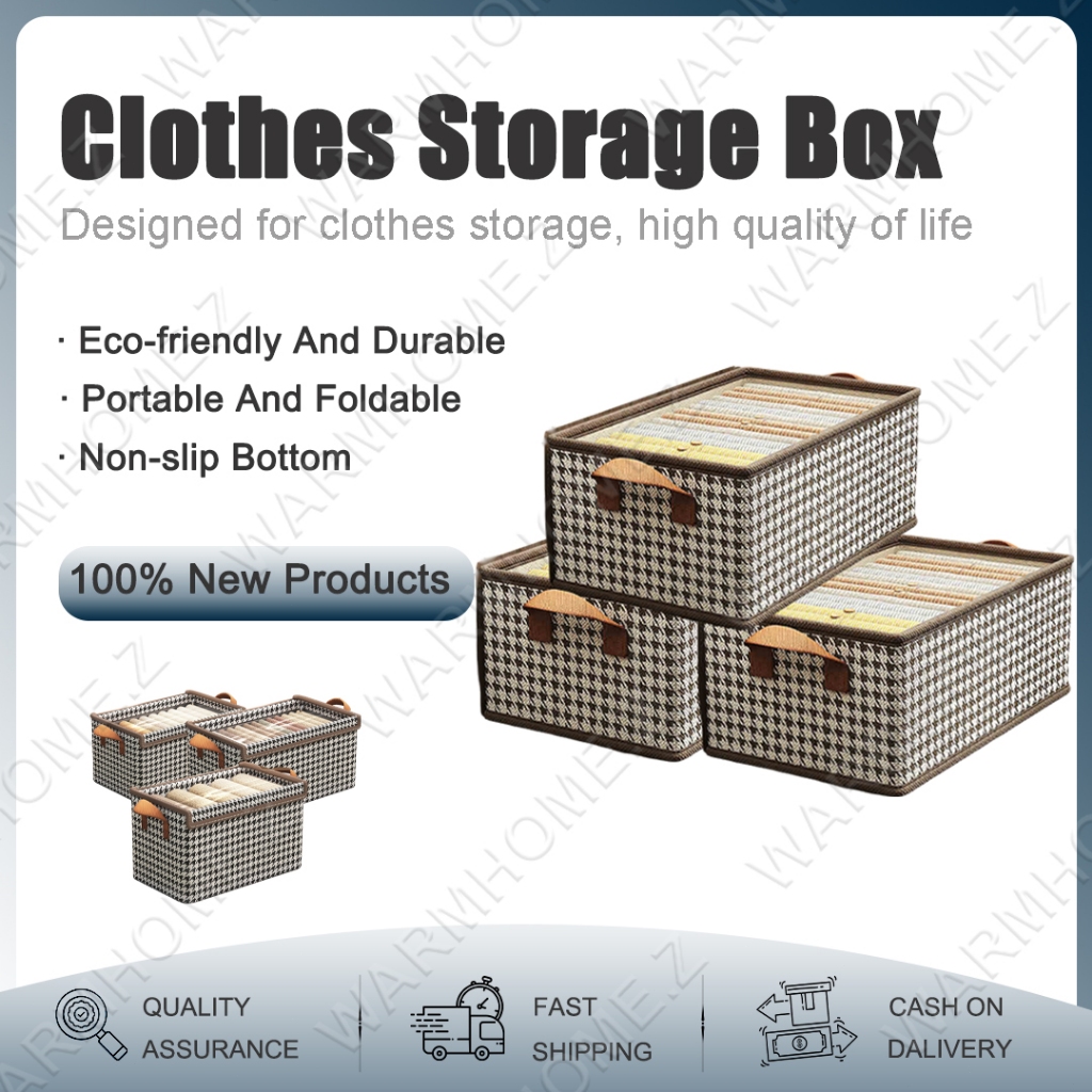 Extra large clothing storage box with lid foldable waterproof Clothes Tshirt storage box ...