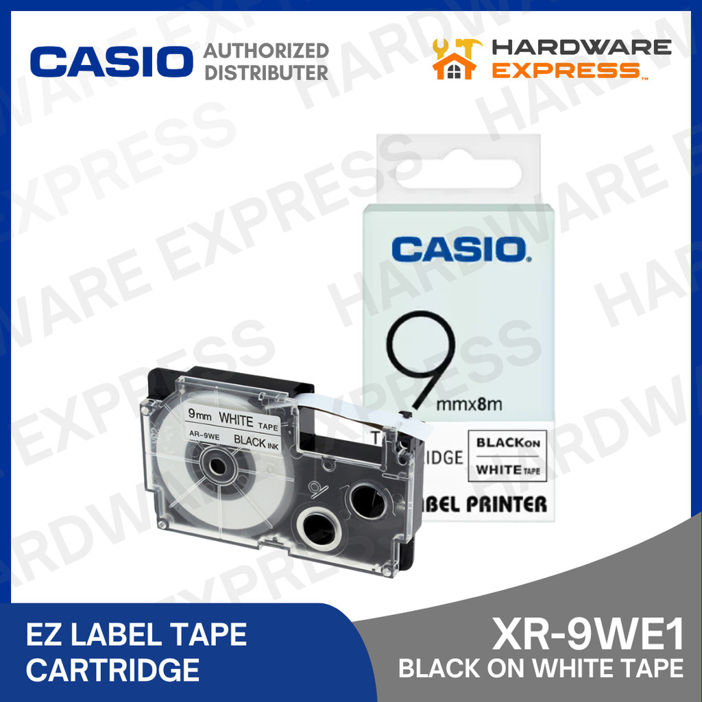 Casio EZ-Label Printer Tape Cartridge 9mmx8m XR-9WE1 (Black on White ...