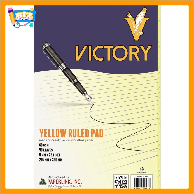 Bizsupplies 1 WHOLE PAD Victory Yellow Pad 90 Leaves | Yellow writing ...
