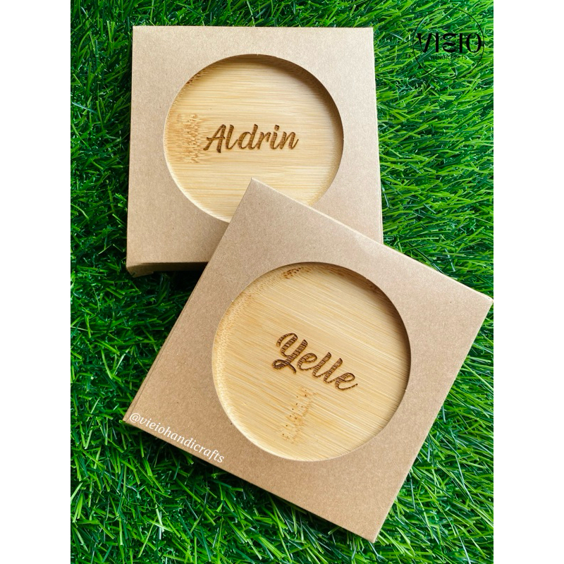 Personalized Bamboo Coaster With Box| laser Engraved | Shopee Philippines