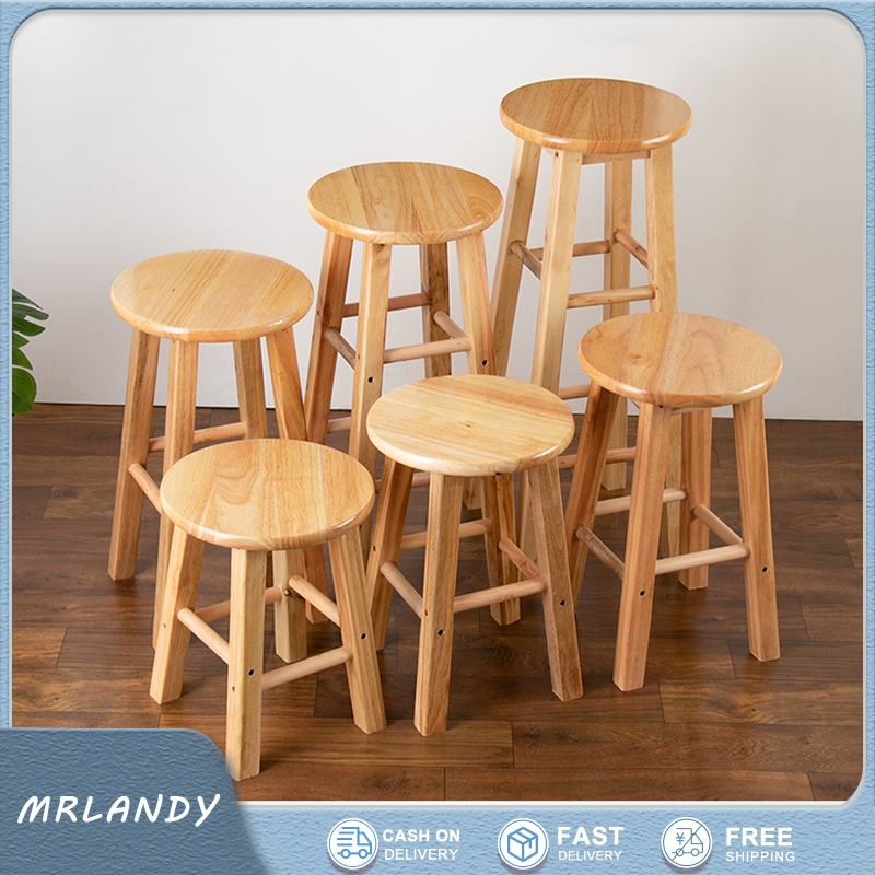 Solid Wood High Bar Chair Log Milk Tea Stool Highchair Simple Bar Stool ...