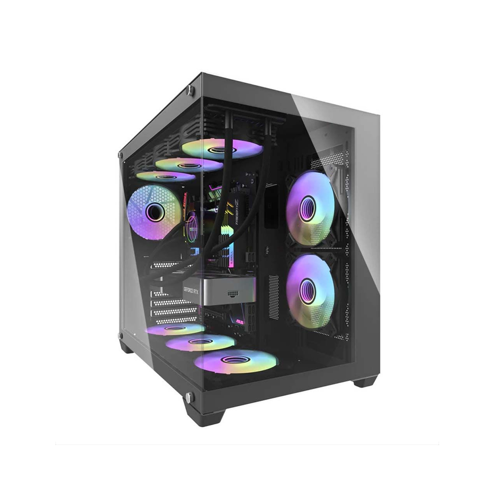 DarkFlash C285MP Exquisite M-ATX PC Case Tempered Glass Panoramic Side ...