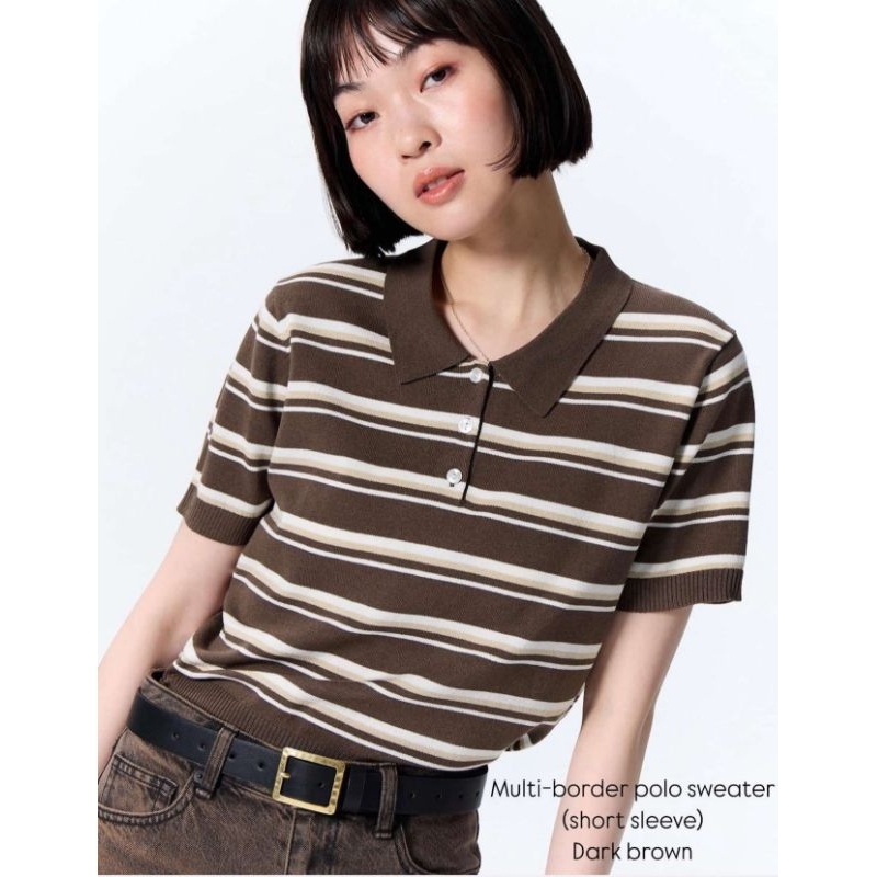 GU Multi Border Polo Sweater | Shopee Philippines