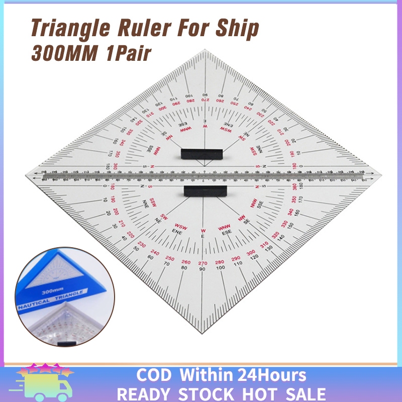 30cm Triangular Set Boat Architect Stationery Navigation Plotting Kit Compass Course Triangle ...