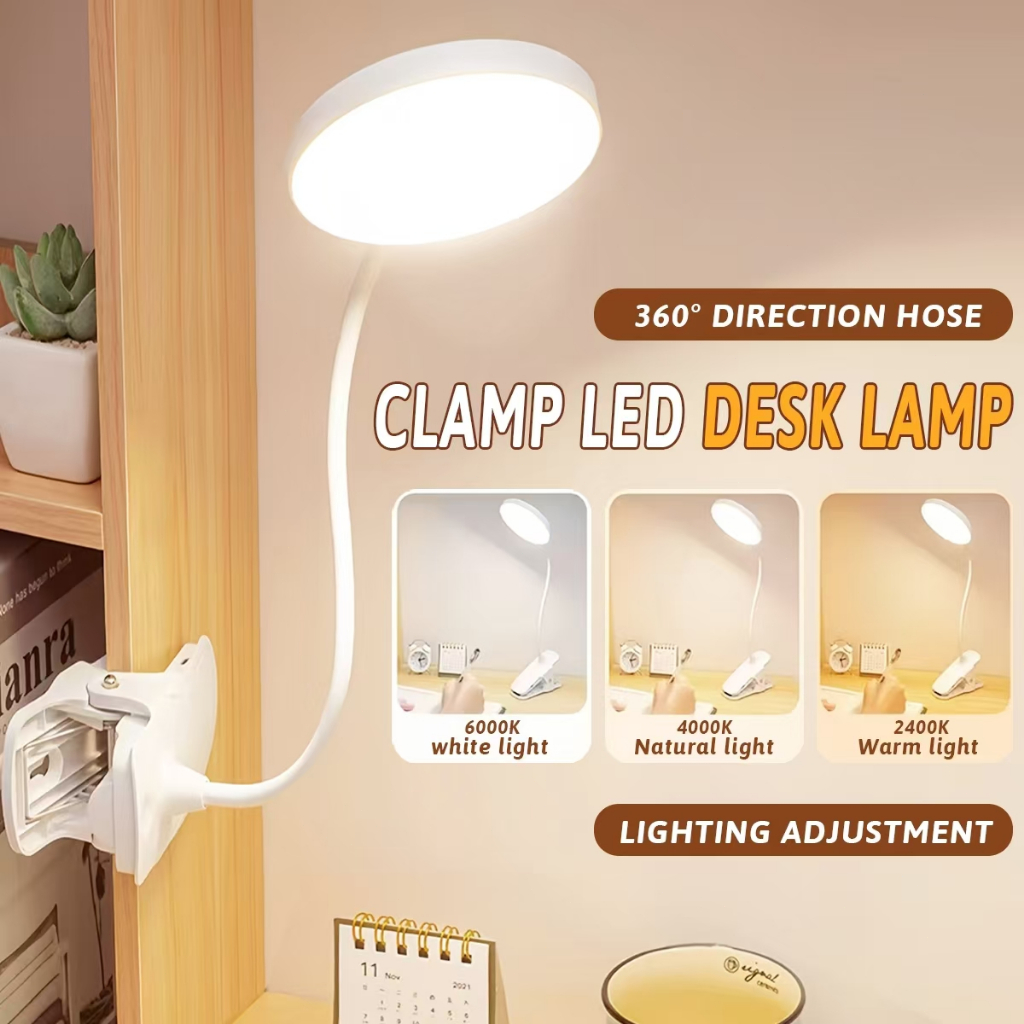 LED Rechargeable Clip Light Desk Lamp for Bedroom Flexible Study Light ...