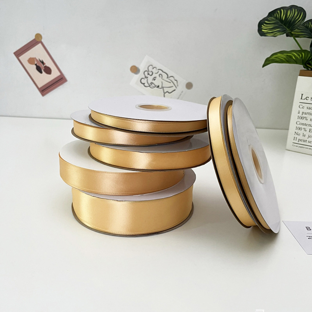 91M/roll light gold ribbon flower packaging ribbon gift packaging ...