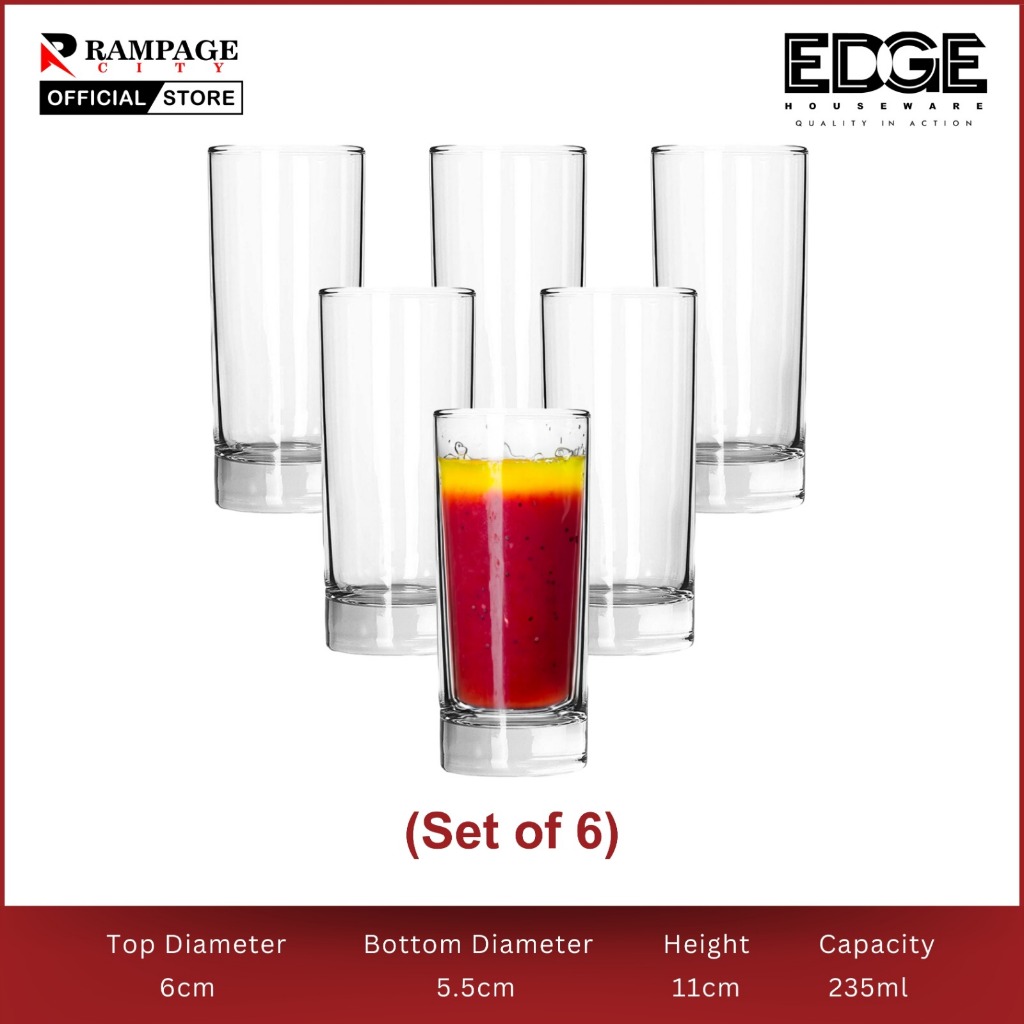 Edge Houseware Highball Drinking Clear Glasses Set Of 6pcs, easy to ...