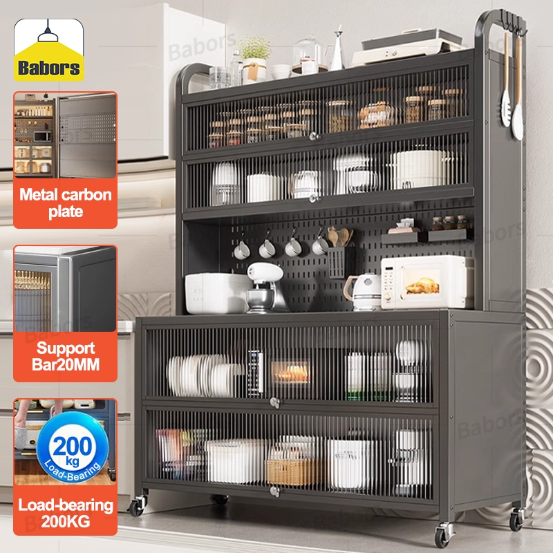 Kitchen Storage Cabinet Sideboard Cupboard Microwave Stand Cabon Steel ...