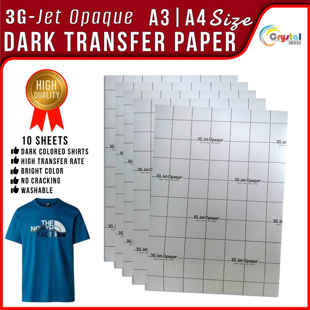 Dark Transfer Paper 3G Jet-Opaque 10 Sheet A4/A3 Heat Transfer Paper ...
